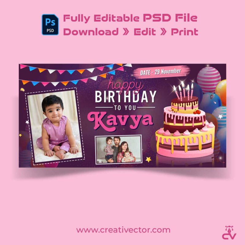 Birthday Celebration, Happy Birthday Banner Template Poster Design PSD ...