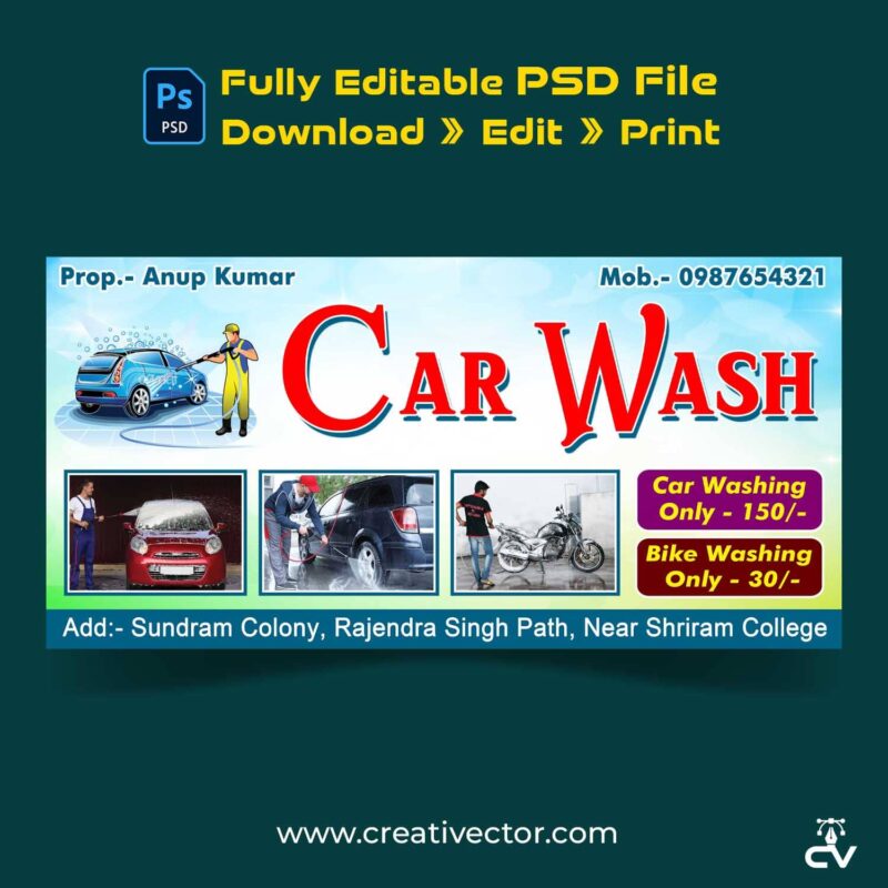 Car Washing Center Bike Wash Banner Flex Poster Design PSD - Creativector